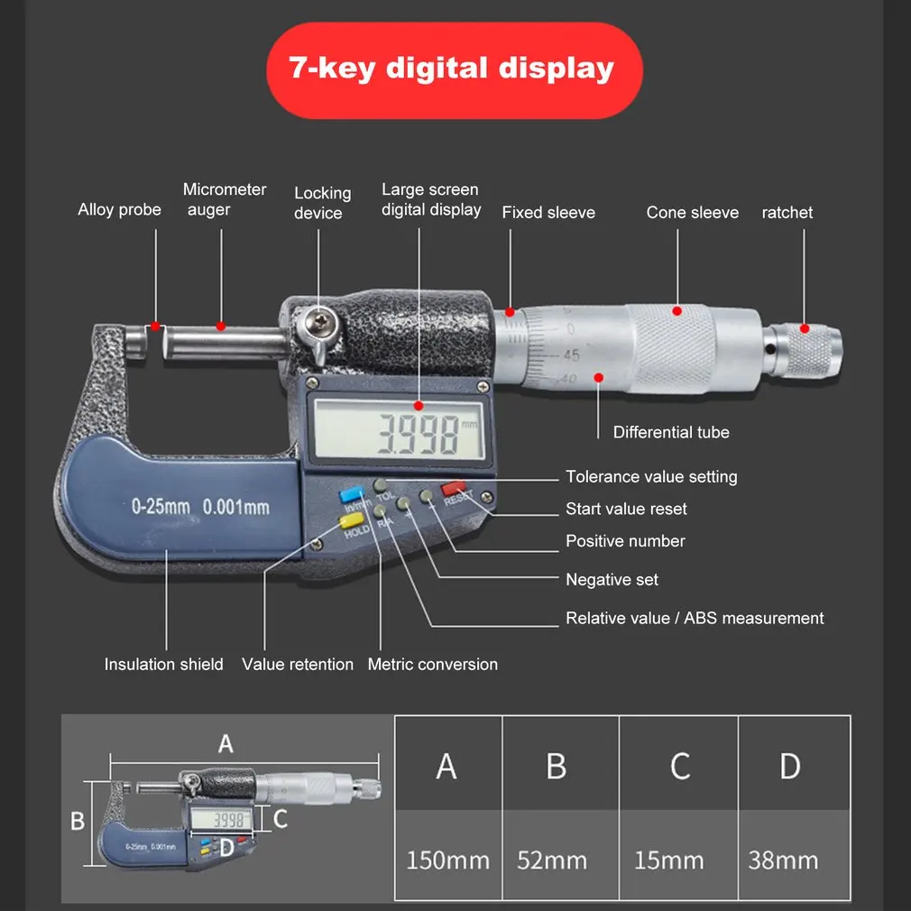 25mm 0.001mm Electronic Digital Micrometer Micron Outside Micrometer ...