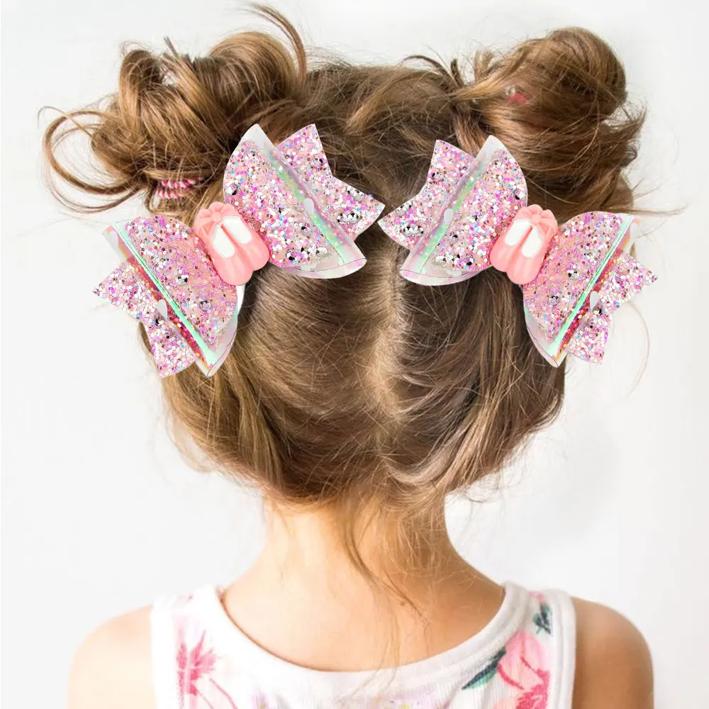 2pcs/lot 3'' Pink Glitter Bow Hair Clips For Girls Back To School Hair ...