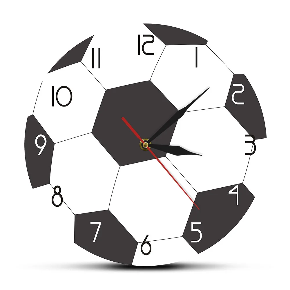 Soccer-Ball-Print-Round-Acrylic-Wall-Clock-Silent-Non-Ticking-Modern ...