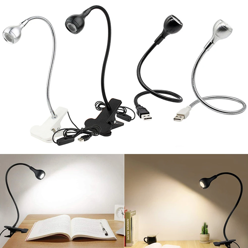 USB Power LED Reading Table Lamp Flexible Desk Night Light Clip-on ...
