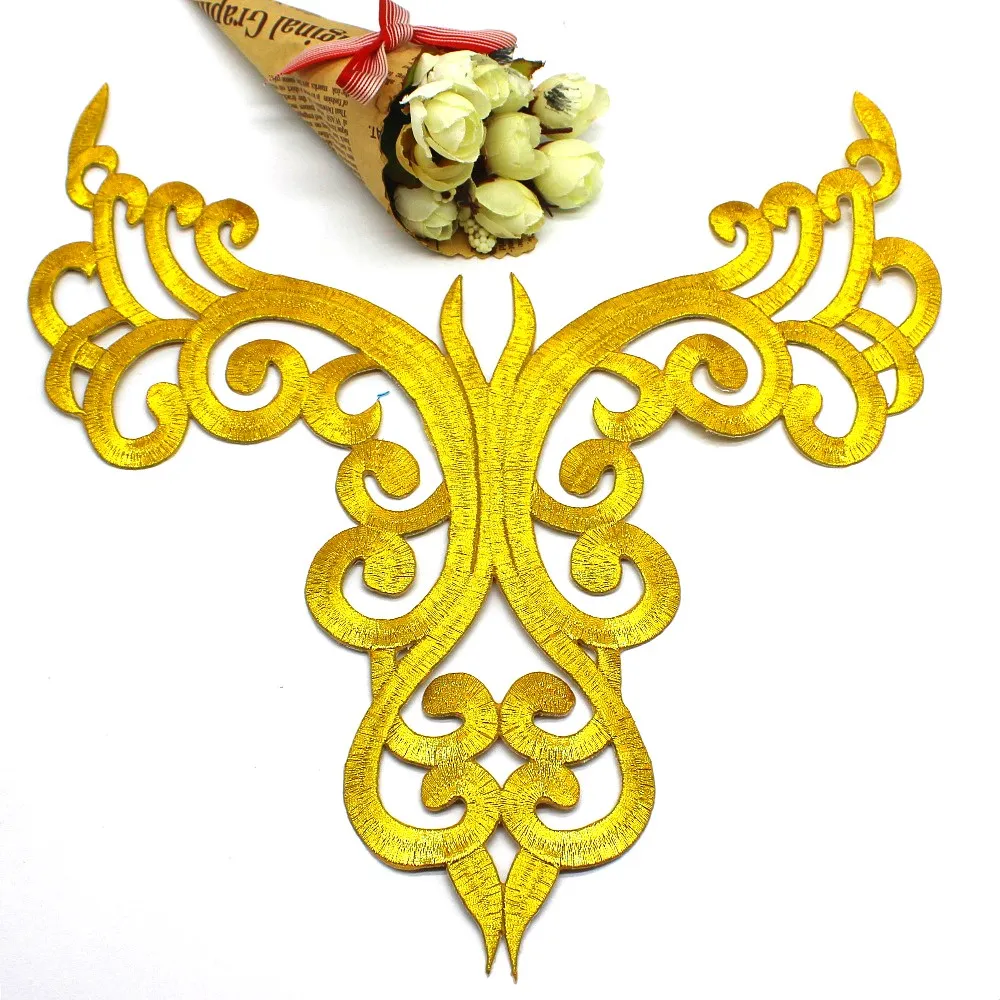 Iron On Appliques Gold Embroidery Patches Flower For Cosplay Costume ...
