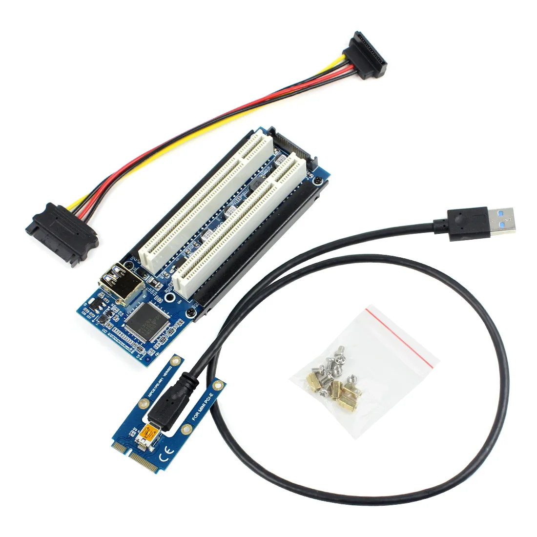Mini Pci-e Express X1 To Dual Pci Riser Extend Adapter Card With Usb3.0 Cable For Win2000/xp ...