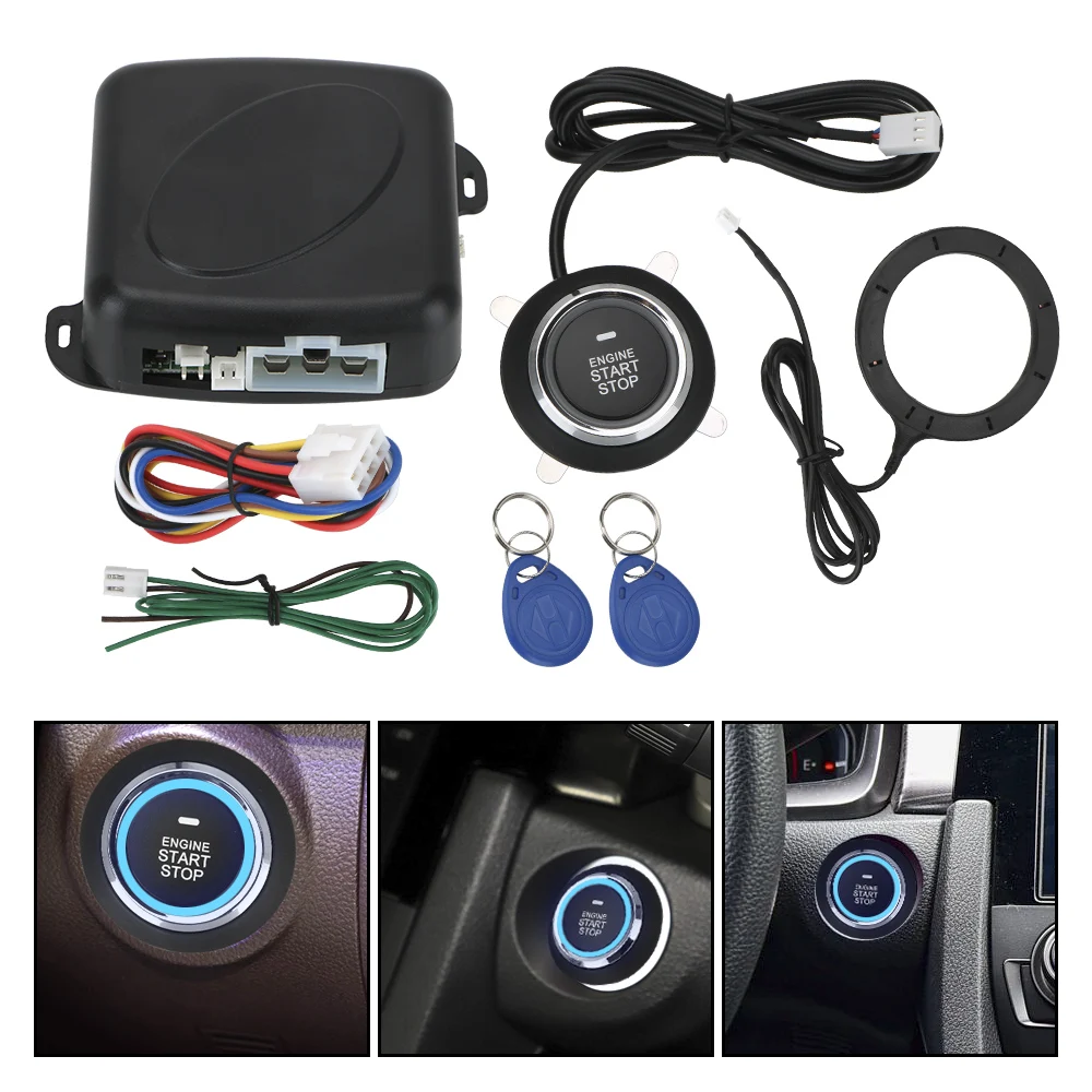 12V-Car-Start-Stop-Button-Kit-Keyless-Entry-Ignition-Starter-Switch-RFID-Sensor-Antitheft-Alarm ...