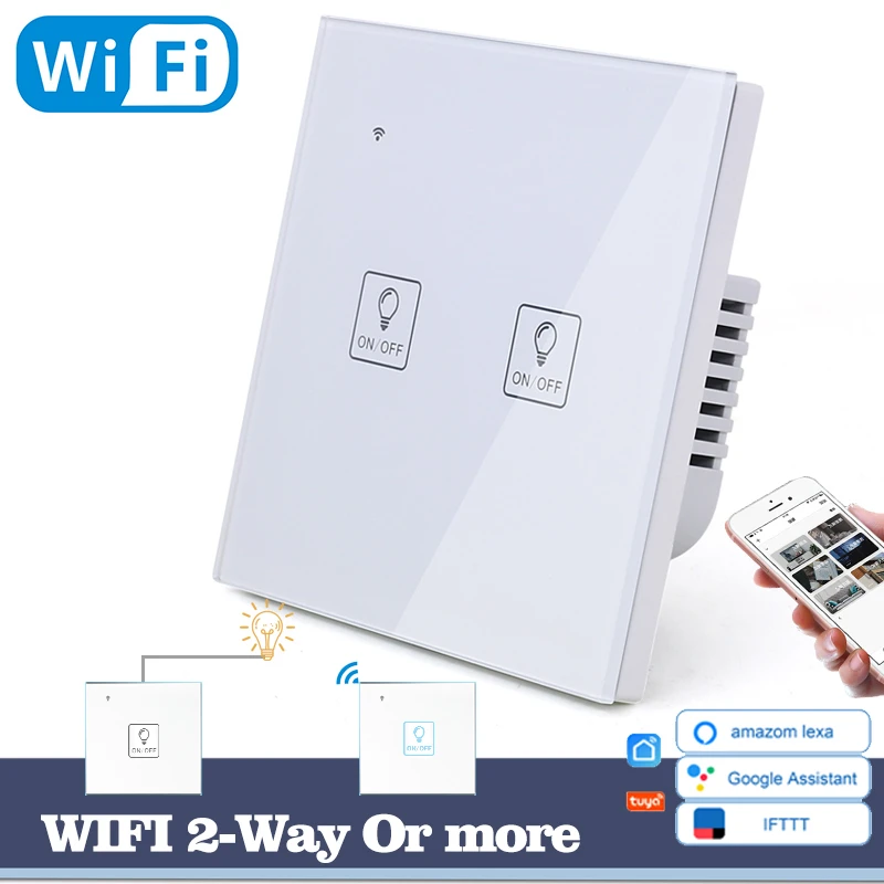 WIFI Touch Light Icon Wall Switch White Glass Blue LED Universal Smart ...