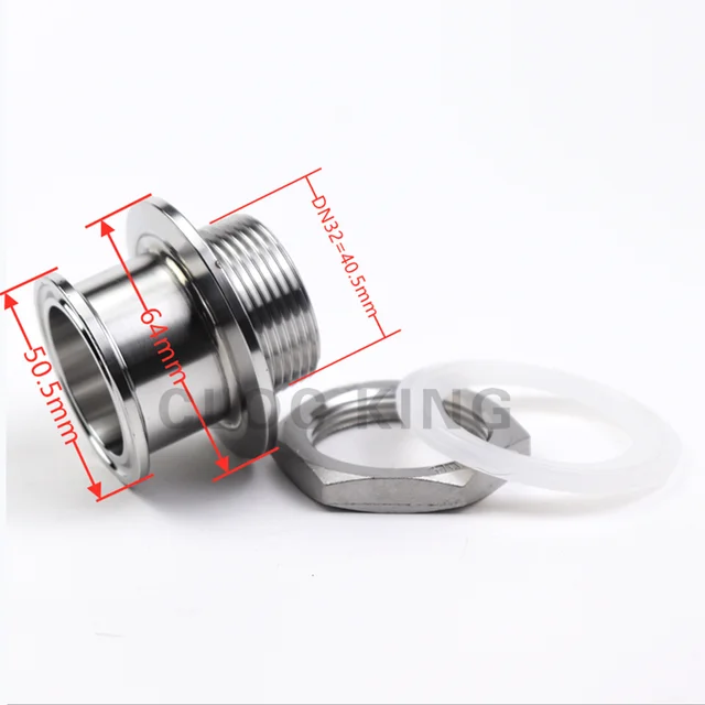 BSP DN32 DN40 Double Ferrule 1.5" 2" Tri Clamp x 1-1/4" 1-1/2" Male ...