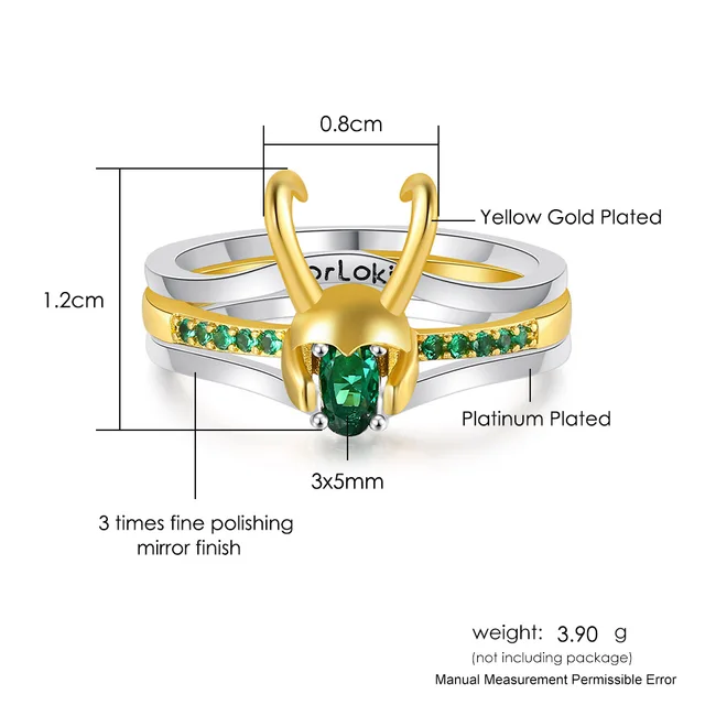 Loki Ring Sets For Women Superhero Thor Green Crystal Matching Crown ...