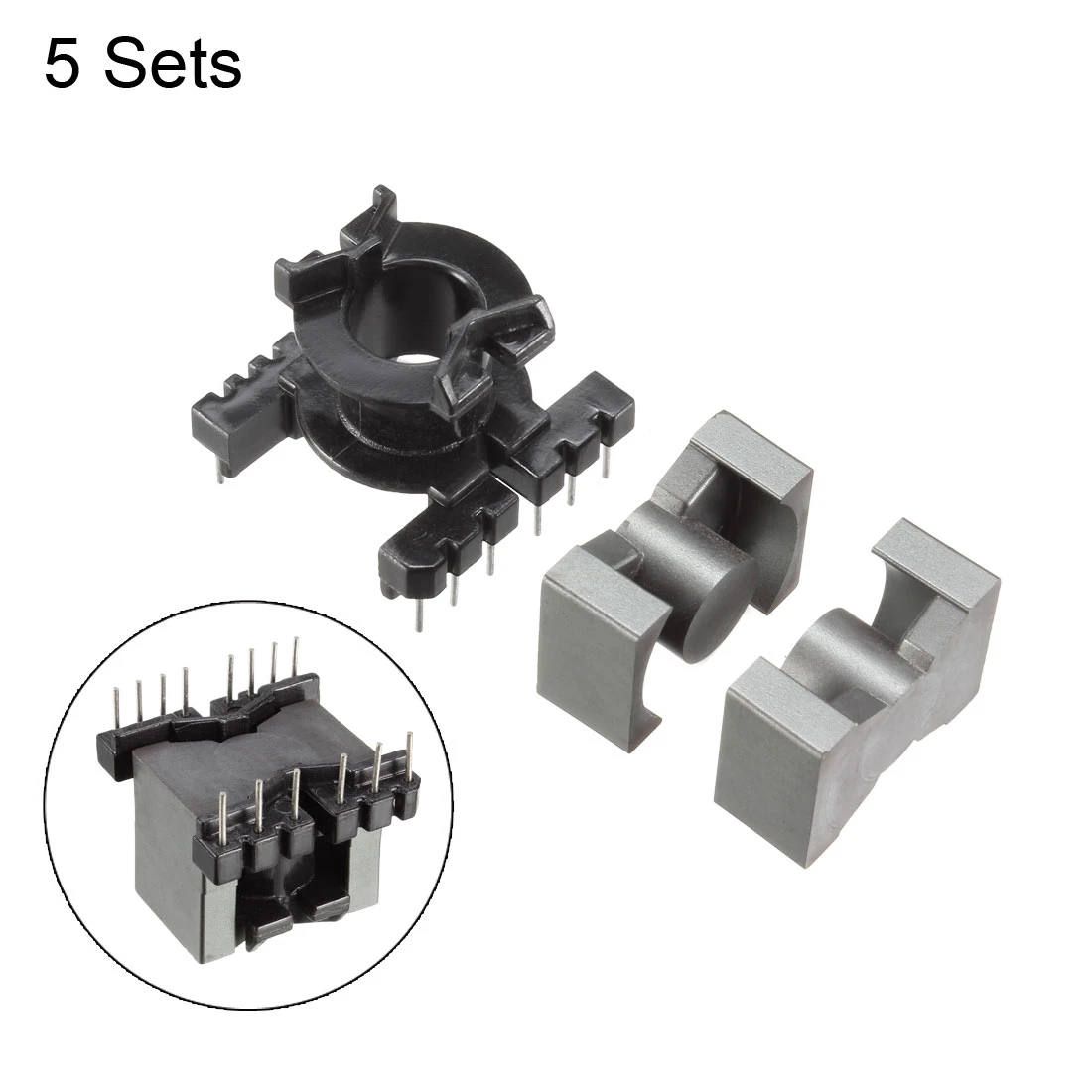 Uxcell 5 Sets Pq20 6 With 8pin Transformer Bobbin Pc40 Ferrite Core Vertical 10 Ferrite Halves ...