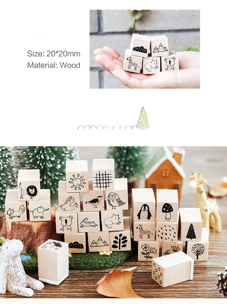1 шт. маленькая лесная серия деревянная печать мультфильм милые ...