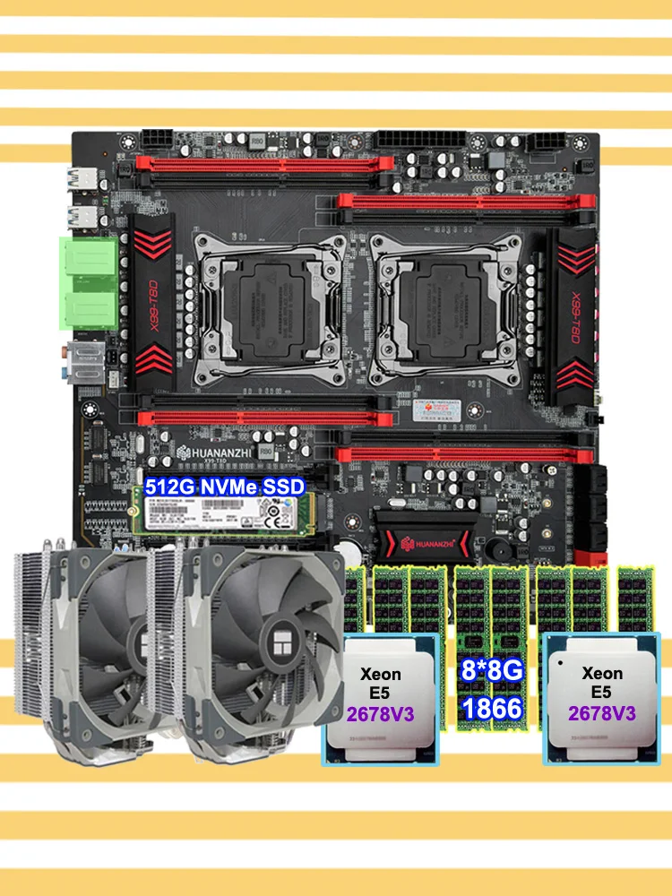 HUANANZHI X99-T8D Motherboard with 512G NVMe SSD Dual Xeon Processor E5 ...