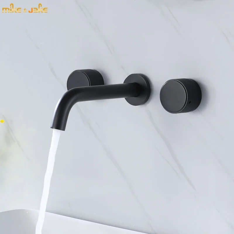 Black wall tap bathroom Concealed wall style tap black mixer hot and ...