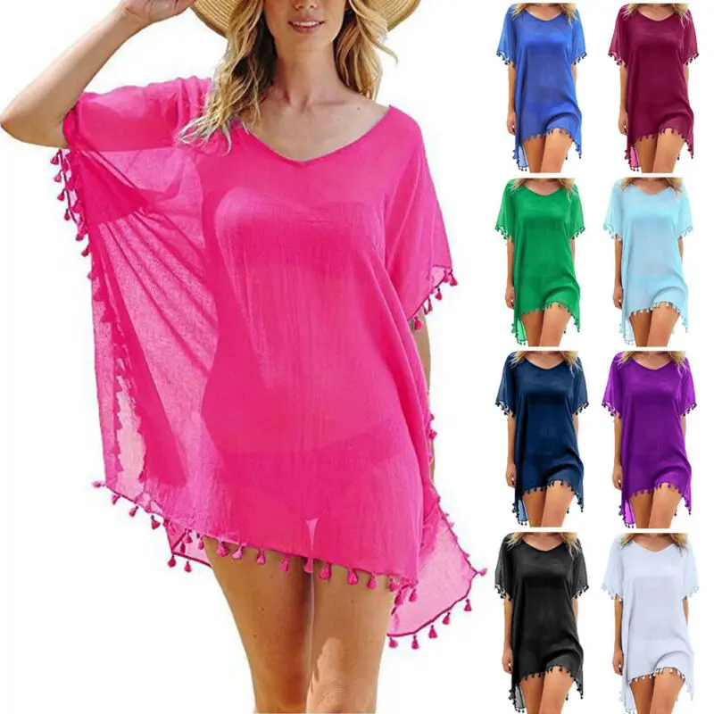 New-Chiffon-Tassels-Beach-Wear-Women-Swimsuit-Cover-Up-Swimwear-Bathing ...