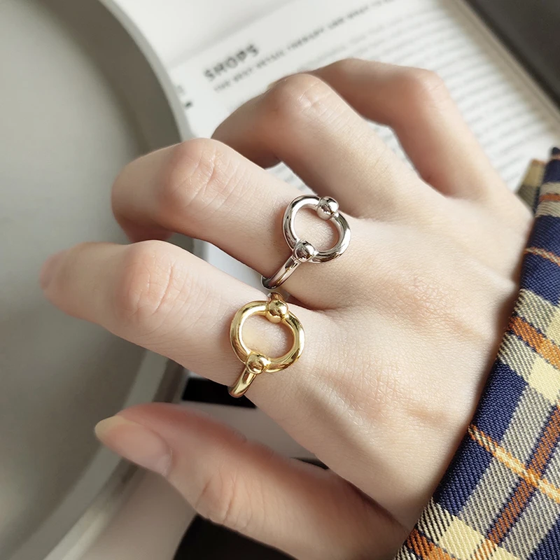 Peri'sBox O Shape Oval Geometric Rings Chunky Circle Gold Rings for ...