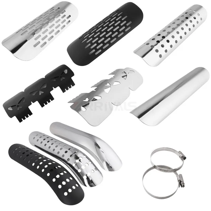 Chrome Black Motorcycle Heat Shield Cover Protector Exhaust Muffler Fit ...