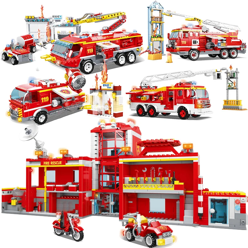 City-Firefighter-Fire-Bridge-Engine-Ladder-Truck-Sets-Building-Blocks ...