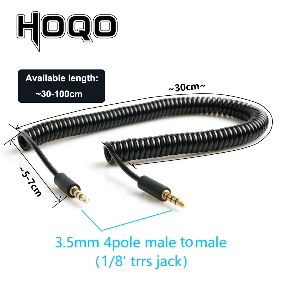 3.5mm Trs To Trrs Cable Coiled Right Angle 2.5 3.5 Jack 3/4 Pole Trrs ...
