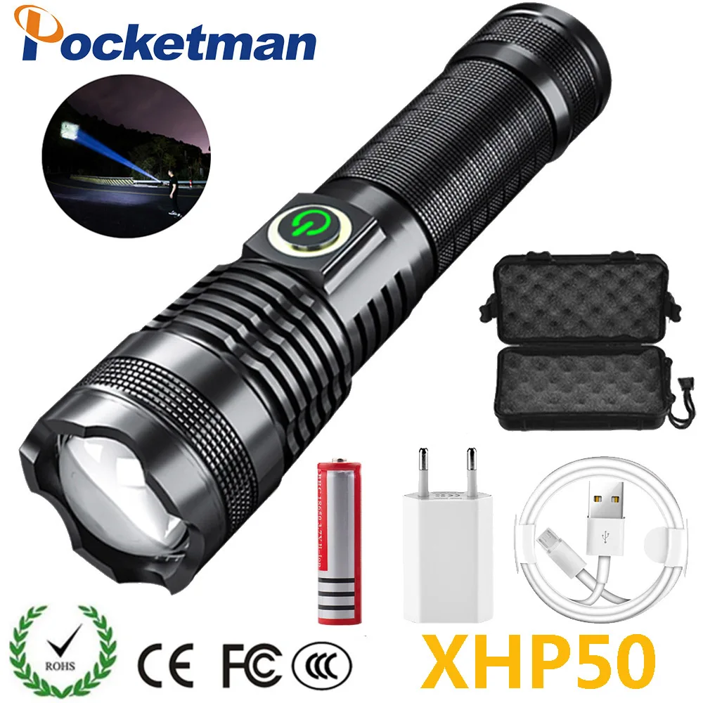 6000lm High Power Xhp50 Led Flashlight Tactical Usb Rechargeable ...