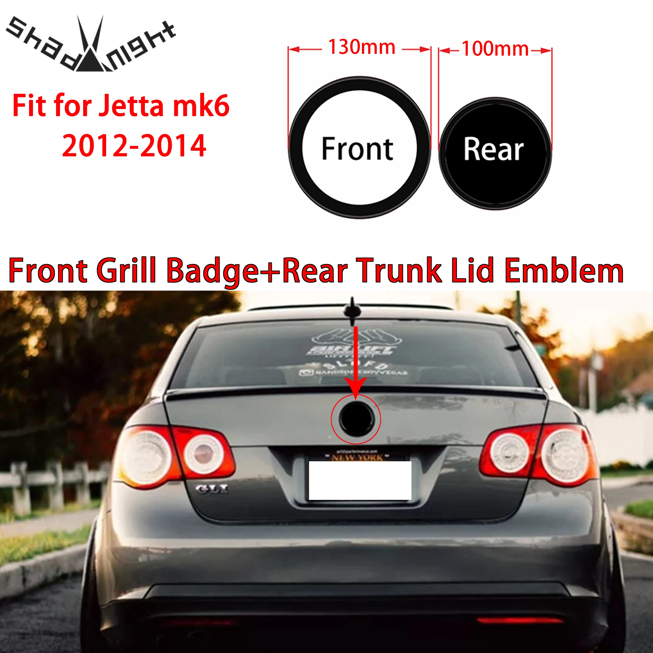2PC Gloss Black 130mm Front Grill Badge + 100mm Rear Trunk Lid Emblem ...
