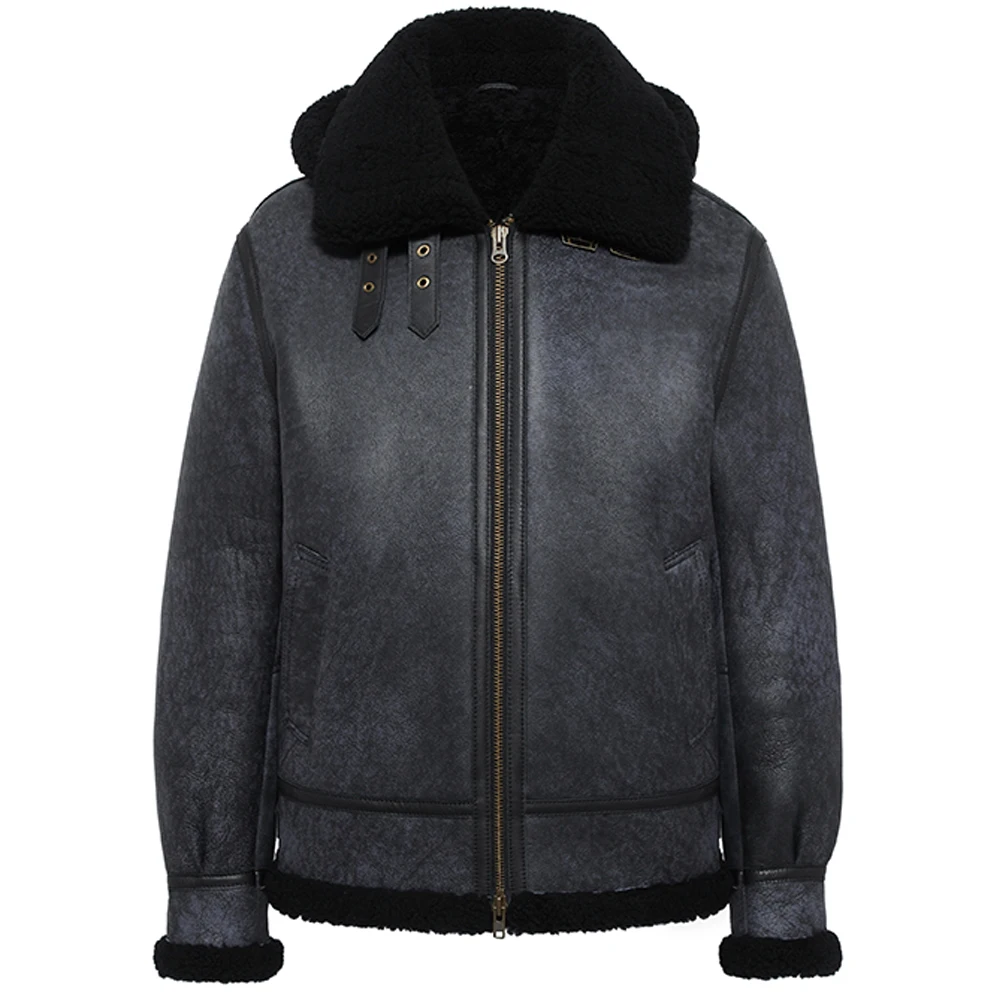 Mens Detachable Hooded B3 Bomber Jacket Sheepskin Shearling Jacket Men Shearling Fur Coat Deep ...