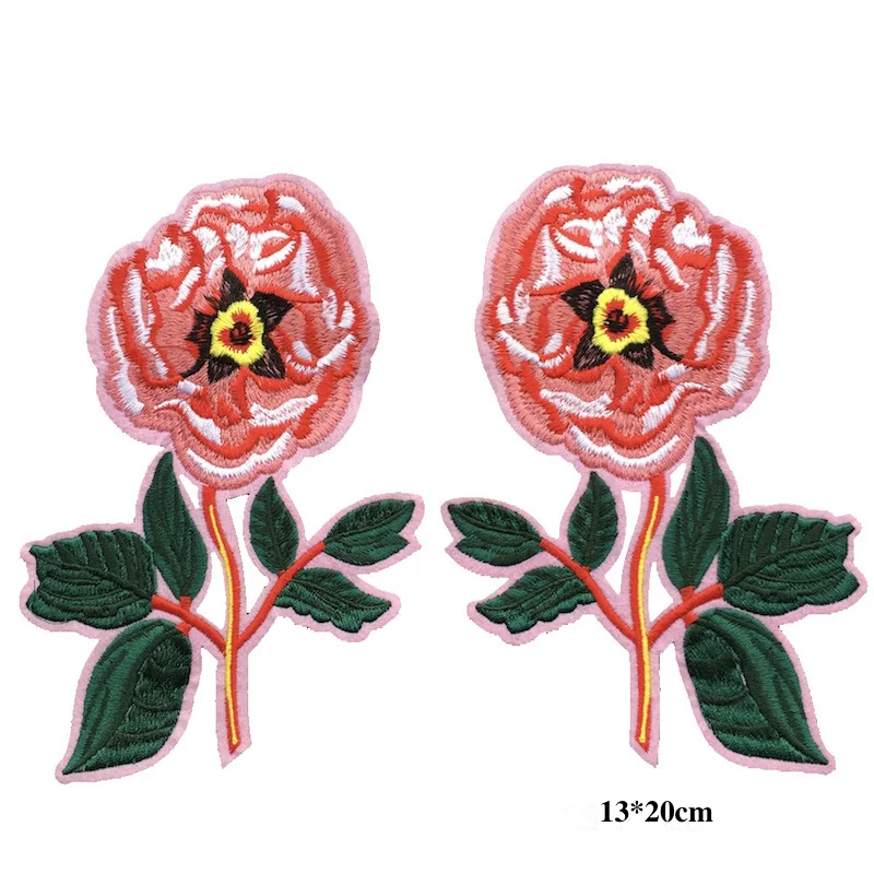 1pair Big Pink Flowers Embroidery Patches For Clothing Flower Sticker ...