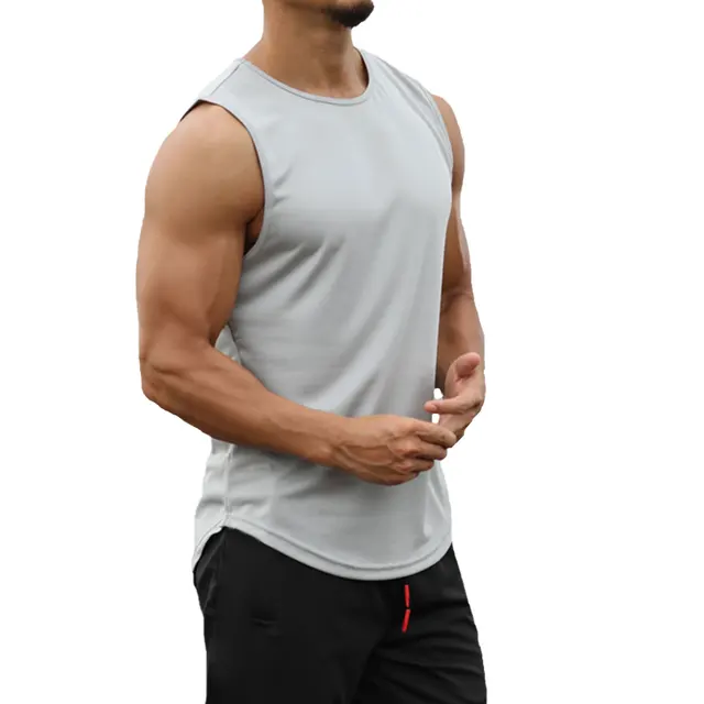 Men Sports Tank Top Summer Breathable Sleeveless Round Neck Solid Color ...