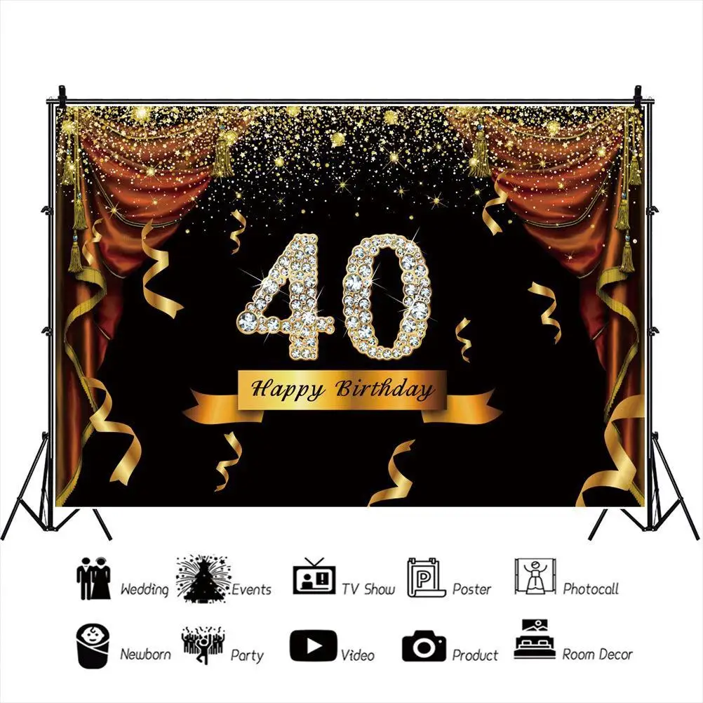 Happy 40th Birthday Portrait Photography Backdrop Decor Celebration ...