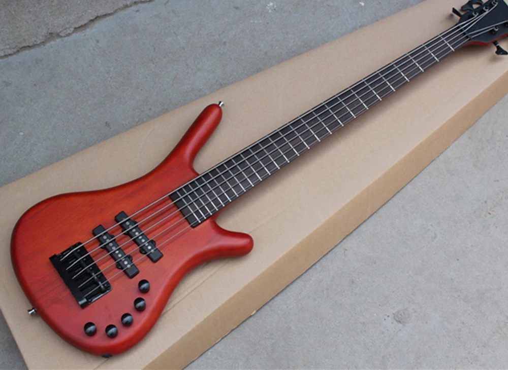 5-Strings-Matte-Red-brown-Electric-Bass-Guitar-with-Ash-Body-Rosewood ...