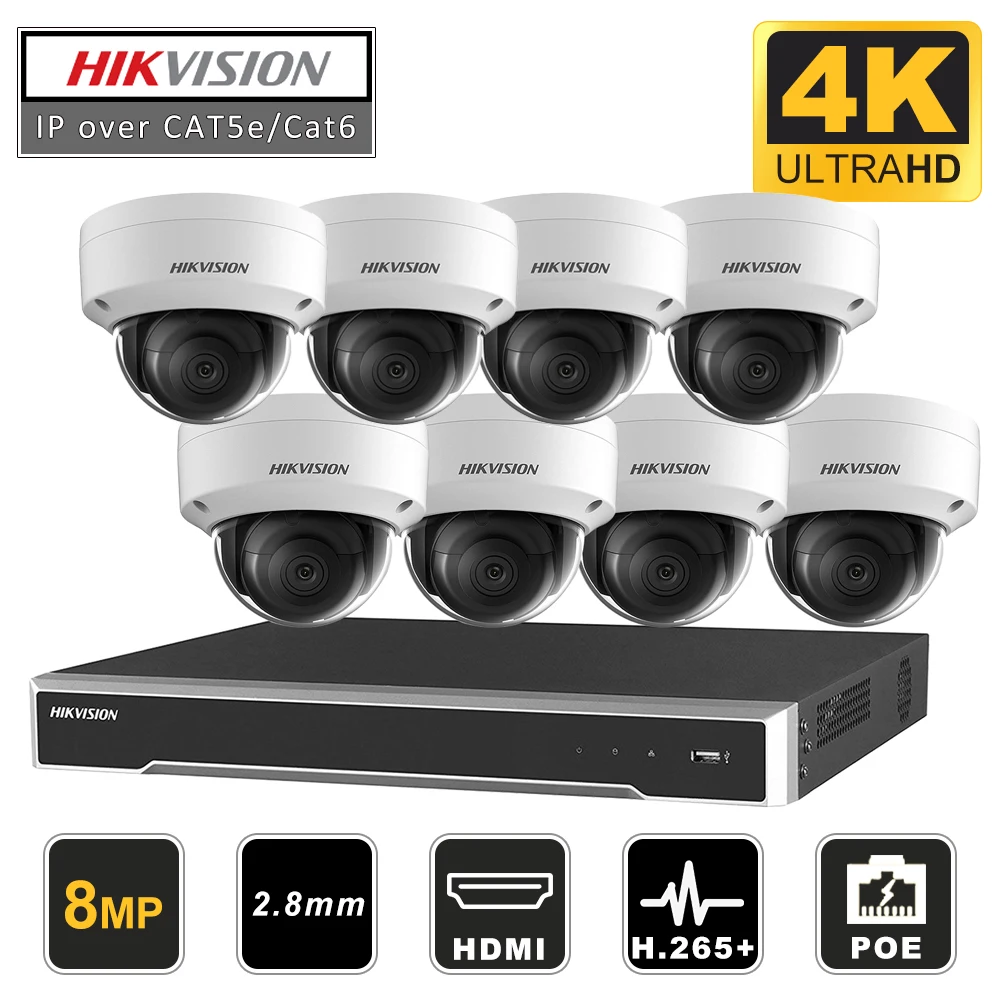 Hikvision Original CCTV System 8MP Camera System 8 Channel PoE NVR & 8 Pcs PoE IP Cameras Dome ...