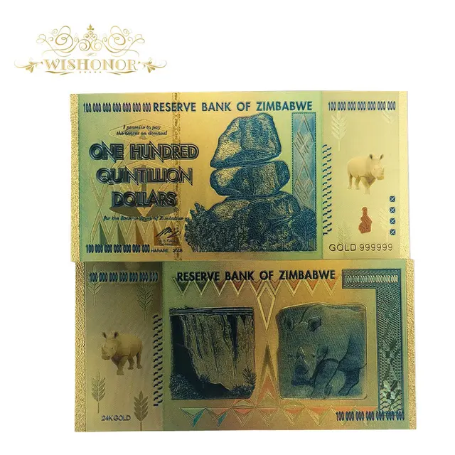 10pcs/lot Zimbabwe Banknote One Vigintillion Dollars Gold Plated ...