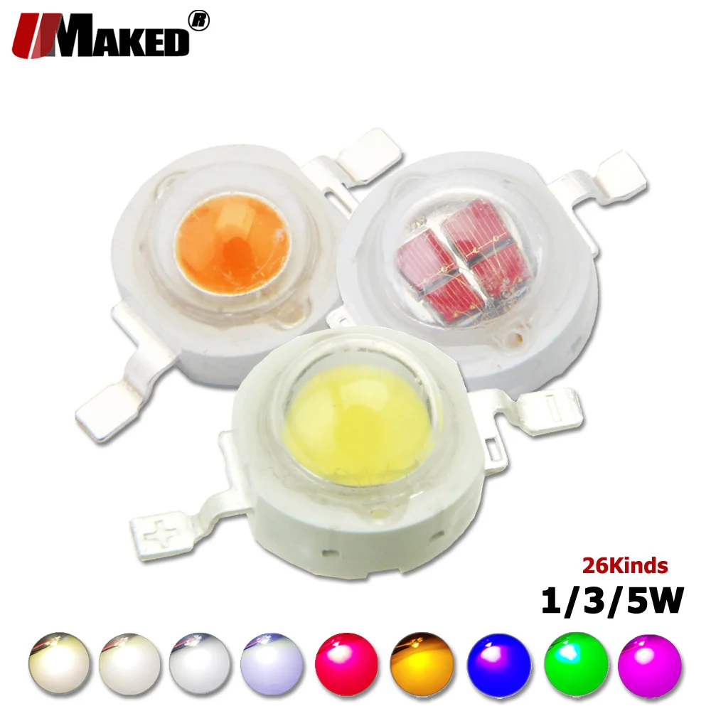 10pc High Power LED Chips 1W 3W 5W SMD COB Doide Light Beads Warm Cool White Red Green Blue RGB ...