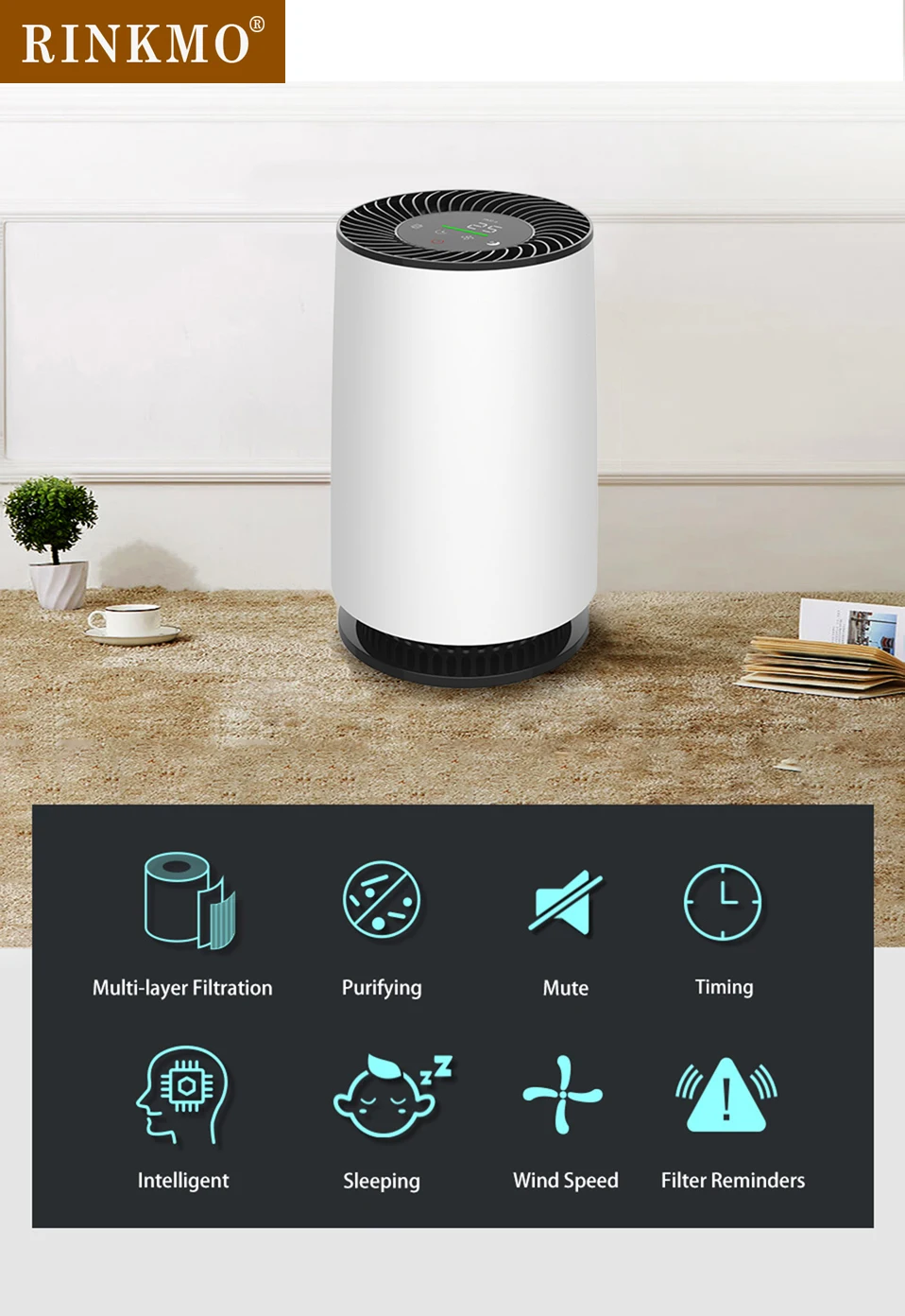 RINKMO Air Purifier A12 Automatic Mode 100m鲁/h CADR Air Purifiers For ...