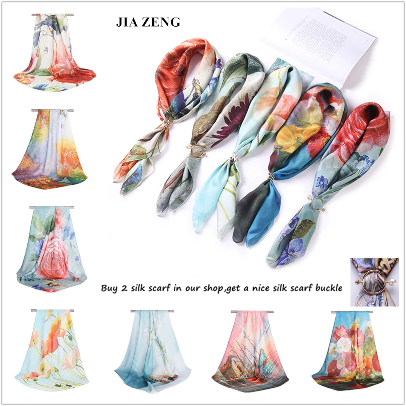 Bandana xale de seda feminino, cachecol de seda com estampa floral ...