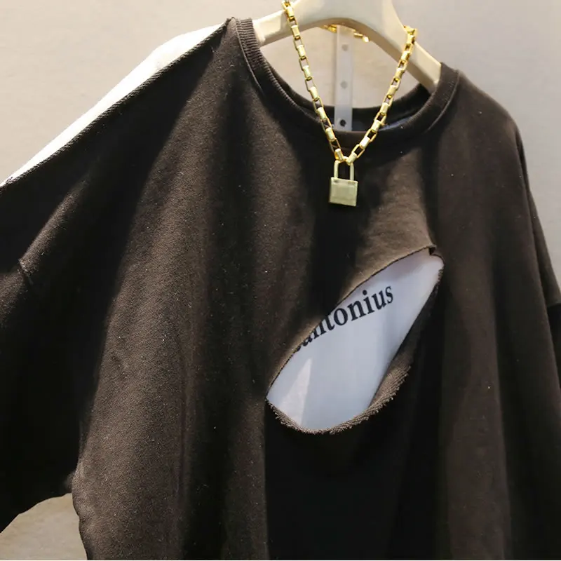 XITAO, трендовая Женская толстовка с дырками, корейский стиль, имитация ...