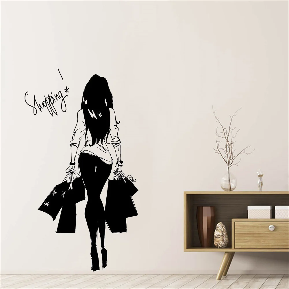 Fashion-Young-Woman-Shopping-Bag-Clothes-Shop-Vinyl-Wall-Decal-Wall ...