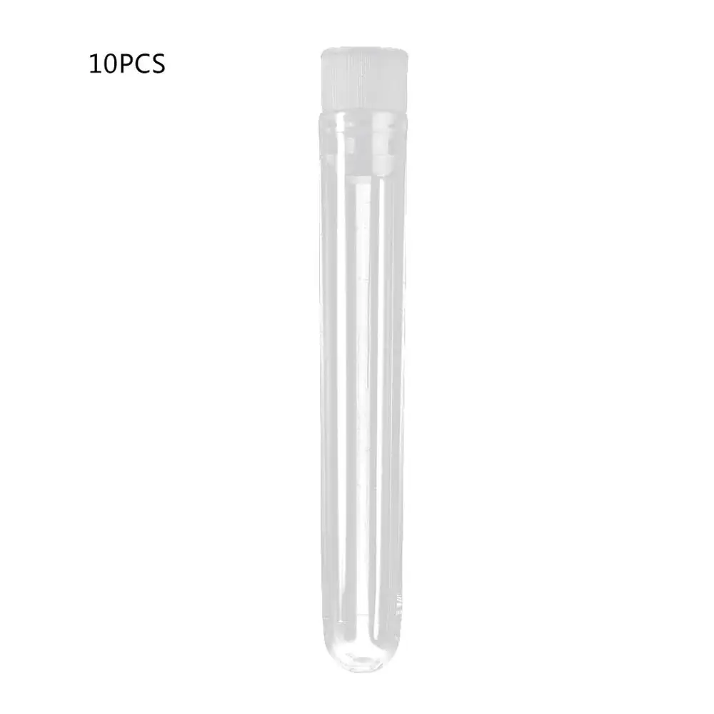 10Pcs Plastic Test Tube With Cap 12x75mm U shaped Bottom Long ...