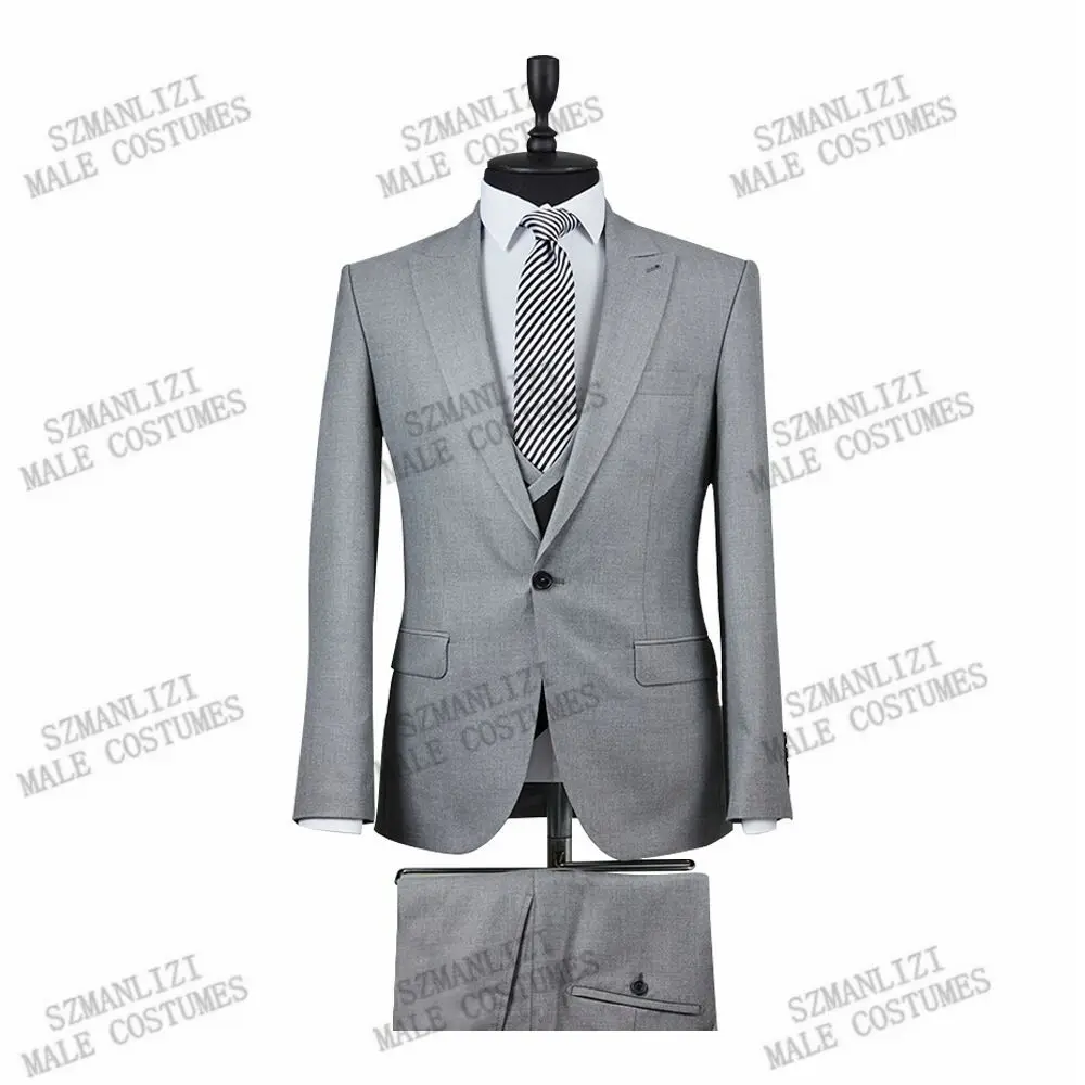 2021 Costume Homme Italian Style Slim Fit Pieces Light Grey