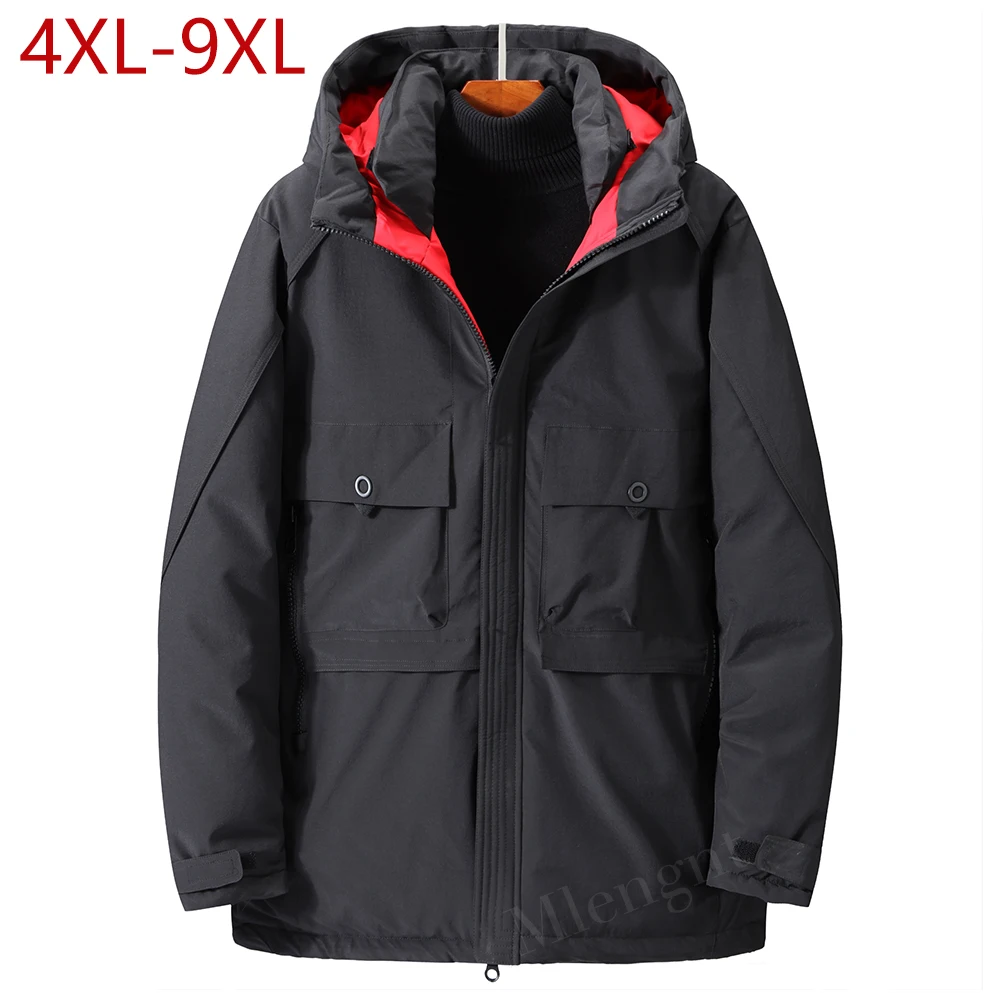 Men Clothing Autumn Winter Large Size 9xl Jacket Hooded Solid Thicken Parka Cotton Padded Wadded ...
