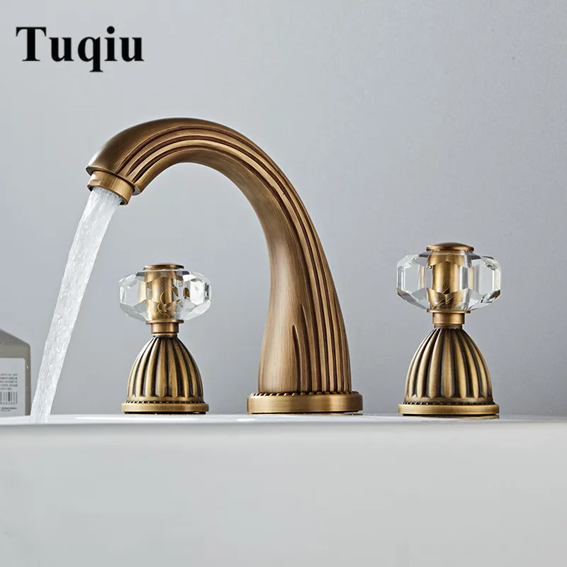 Basin-Faucet-Antique-Bronze-Bathroom-Sink-Faucet-3-Hole-Widespread-Gold ...