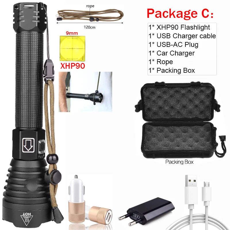 XHP90 фонарик USB перезаряжаемый светодиодный фонарь Zoom фонарь XHP70 супер яркий фонарик ...