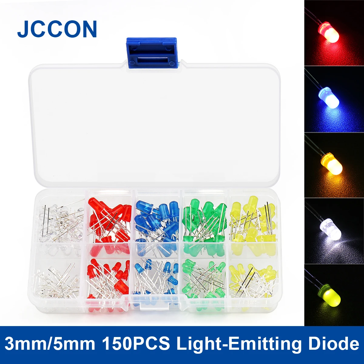 150Pcs 3mm 5mm LED Light Emitting Diode Assortment Kit F5 F3 Blue ...