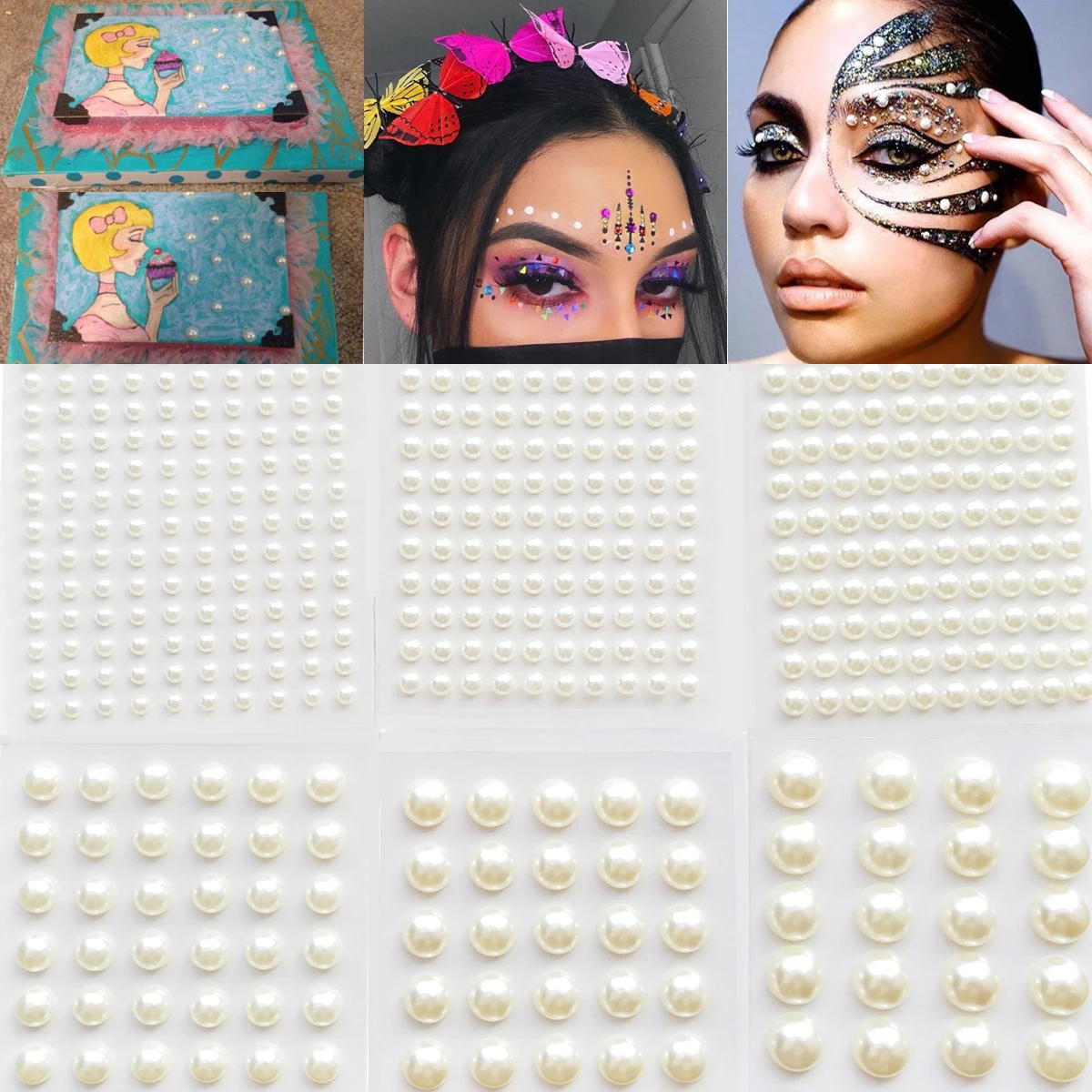 3D inci yüz Jewels göz farı Sticker kendinden yapışkanlı DIY yüz vücut ...