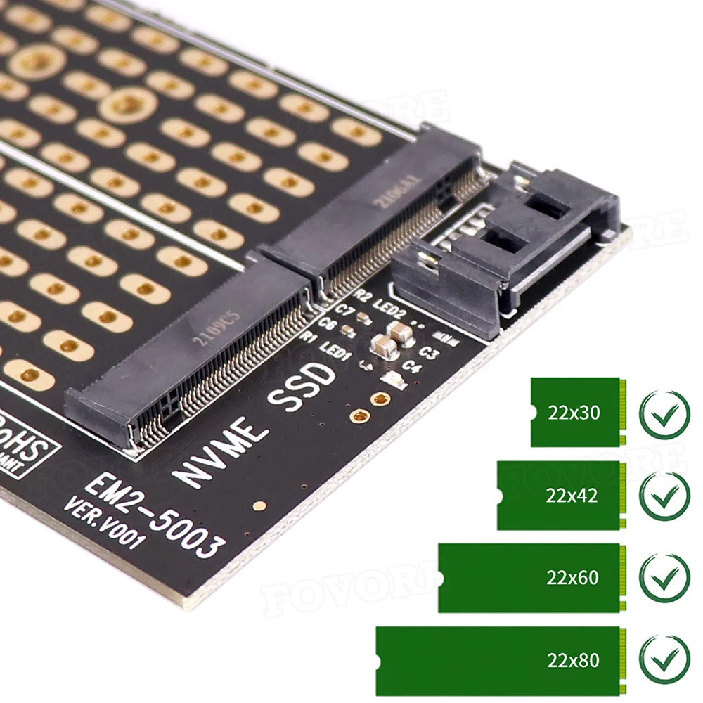Carte adaptateur double M2 NVME, M.2 M Key SATA B SSD à PCI Express PCIe 3.0 pour 2230 2260 2280 ...