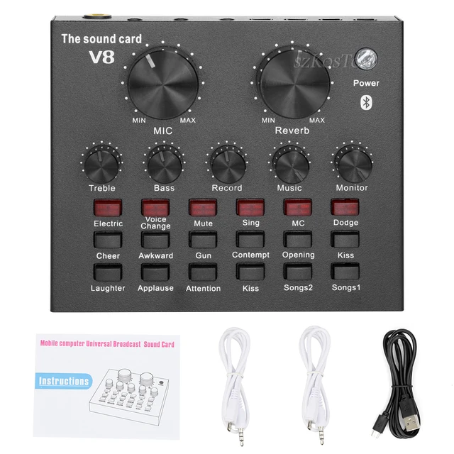 V8 Sound Card DJ Studio Audio Interface Mixing Console Recording ...