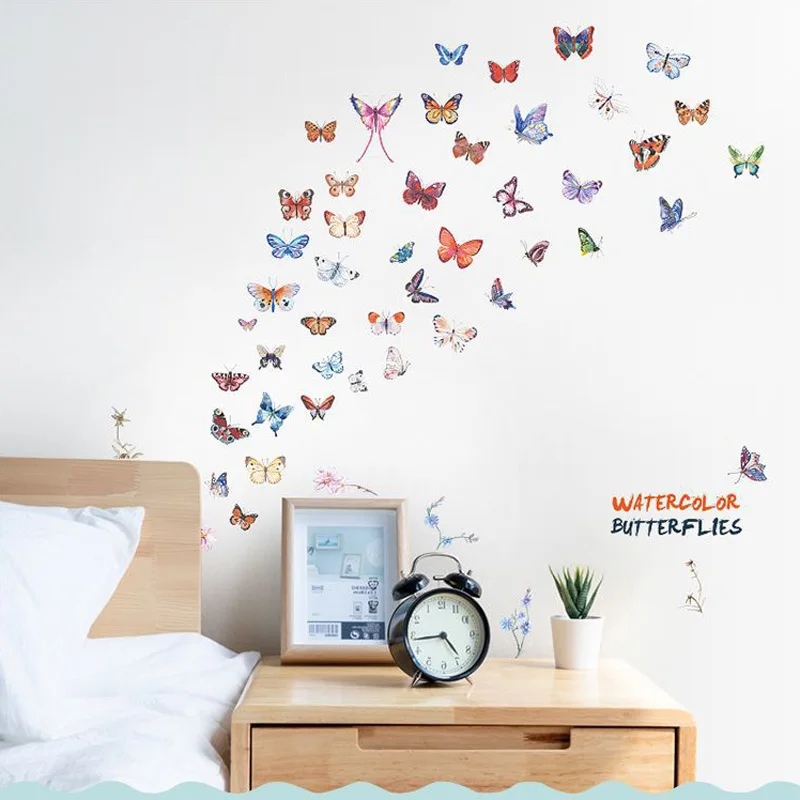 Watercolor-Butterfly-Combination-Wall-Sticker-Living-Room-Bedroom ...