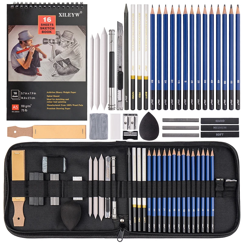 37-Pcs-Sketch-Pencil-Set-Professional-Sketching-Drawing-Kit-Wood-Pencil ...