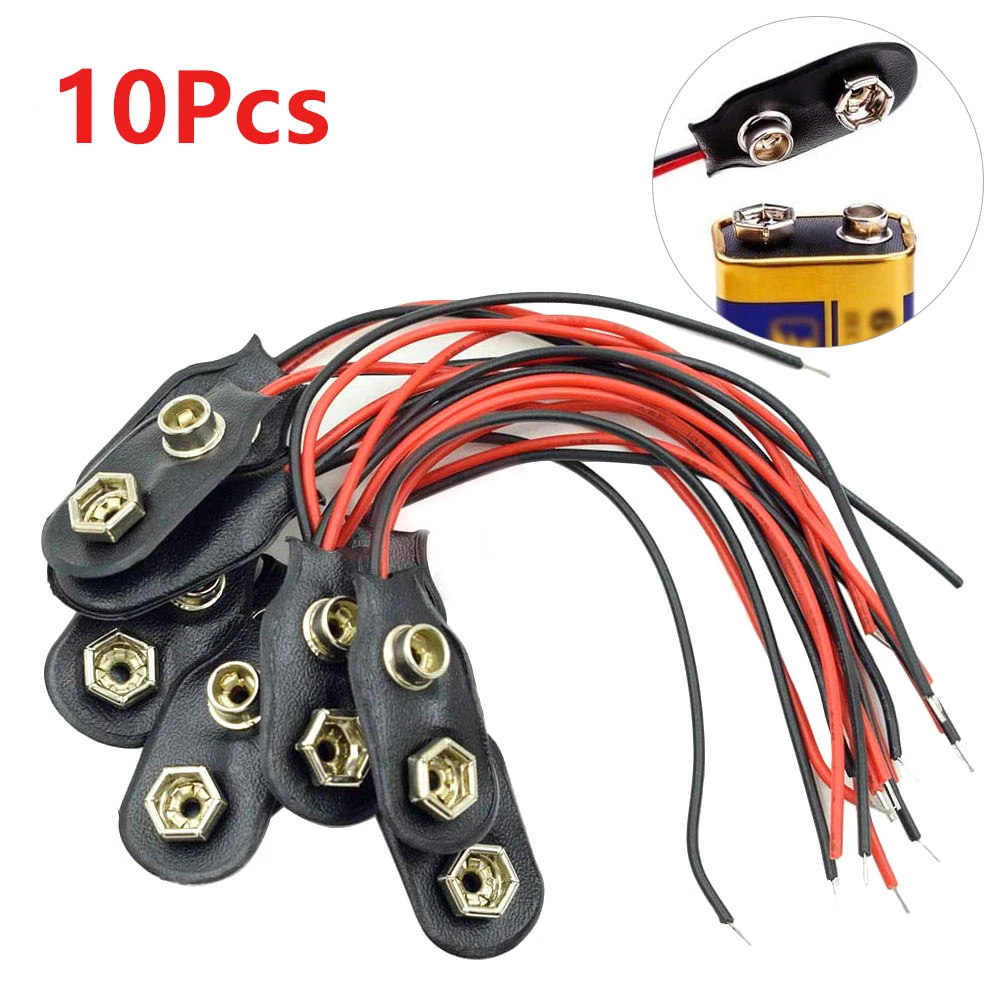 10pcs I Type 9v Clip-on Battery Connector Leather Shell Black Red Wired ...