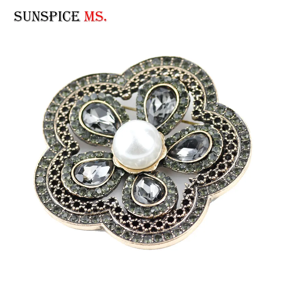 SUNSPICEMS-Vintage-Gray-Crystal-Brooch-Pin-Turkish-Women-Ethnic-Wedding ...