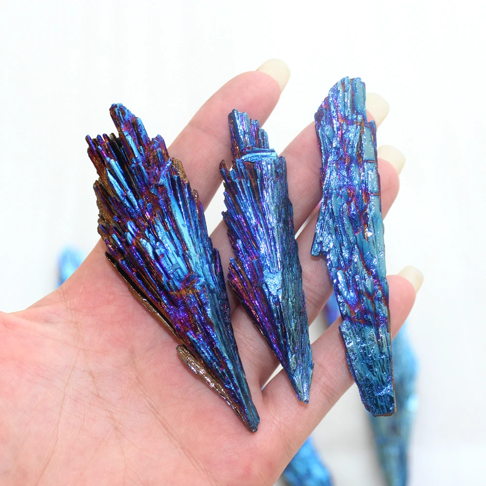 Electroplated Black Tourmaline, Peacock Blue Flame Feather Crystal ...