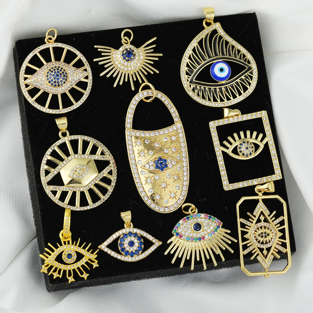Juya New Designer Paved Zircon Luxury Gold Enamel Greek Evil Eye Charms ...