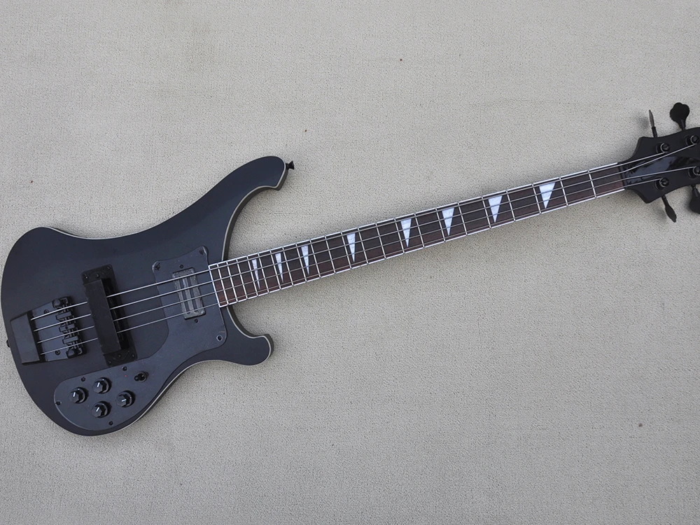 4 Strings Matte Black Electric Bass Guitar with Triangle Inlay,Rosewood ...