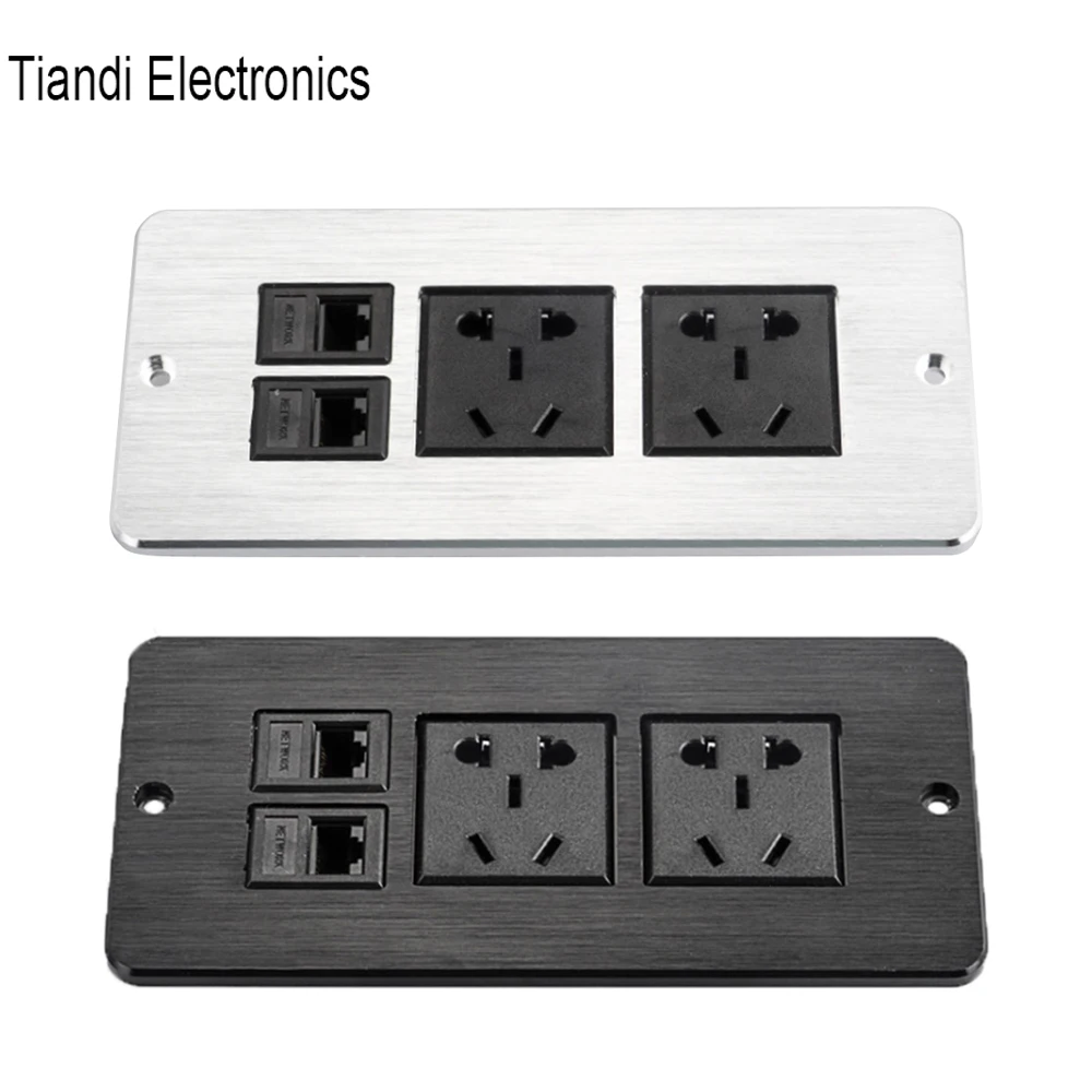 Dual RJ45 Network Wall Socket Five Hole Power Supply Aluminium Alloy ...